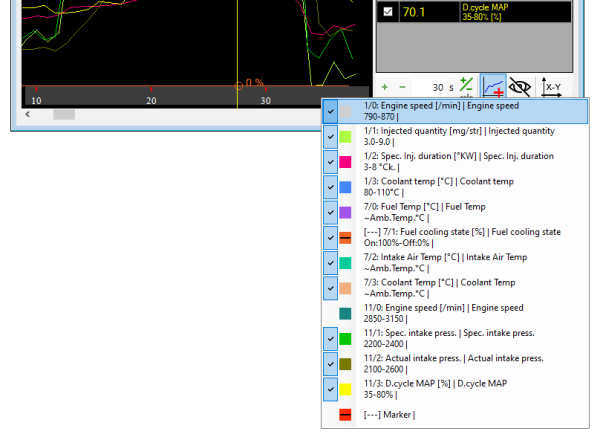 Show/hide single curves (datarows) – LogView