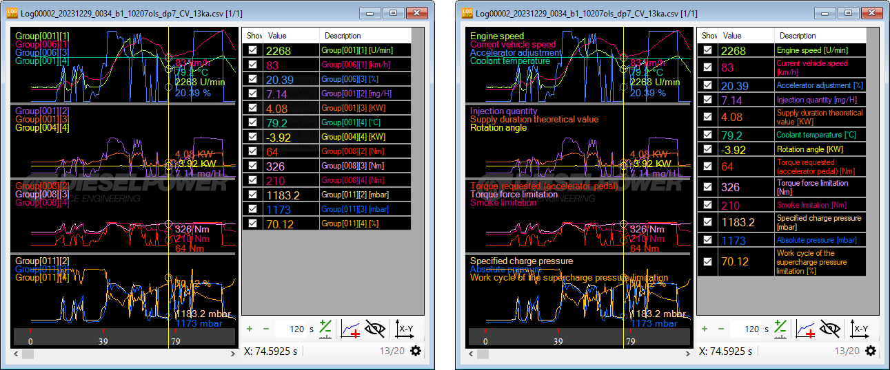 Plot/Legend table settings - LogView